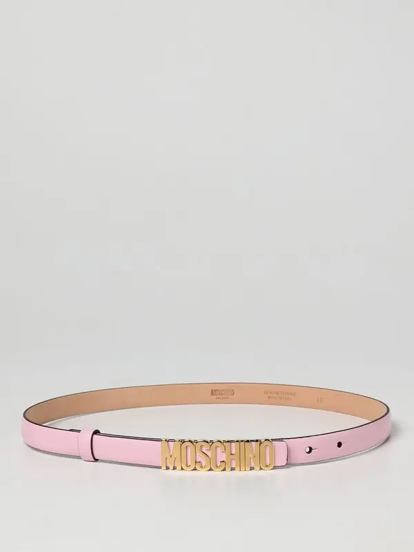 Moschino Leather Belt With Logo Buckle - Pink