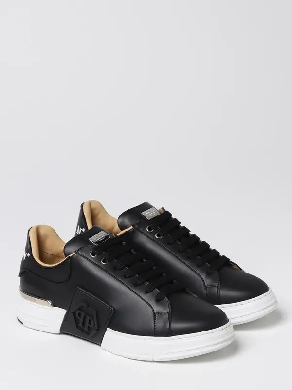 Philipp Plein Low-top Bovine Leather Trainers With Contrast Printed Logo