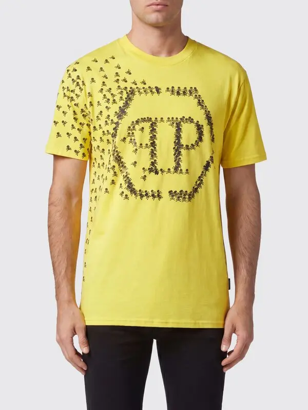 Philipp Plein Cotton T-shirt With Contrasting Hexagon Logo Print On The Chest - Yellow