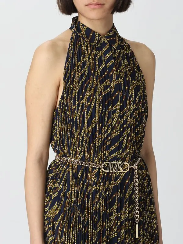 Michael Kors Long Pleated Georgette Dress In Blue - 39% Off | Editorialist