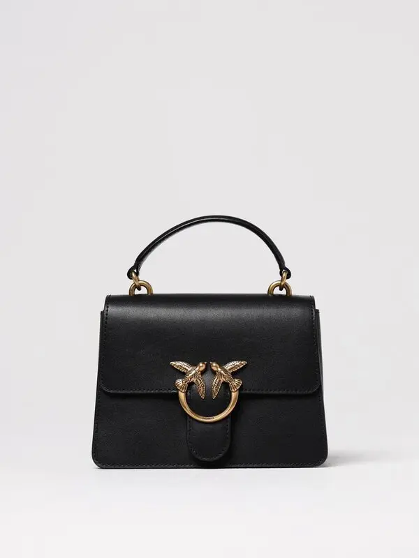 Pinko Mini Love Bag Monogram Calf Handbag With Logo - Black