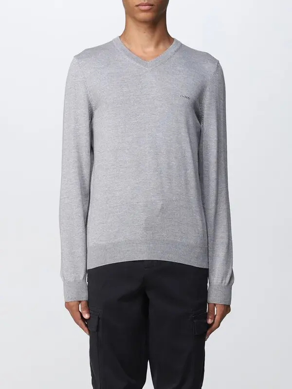 BOSS V-neck Fine Knit Sweater - Grey