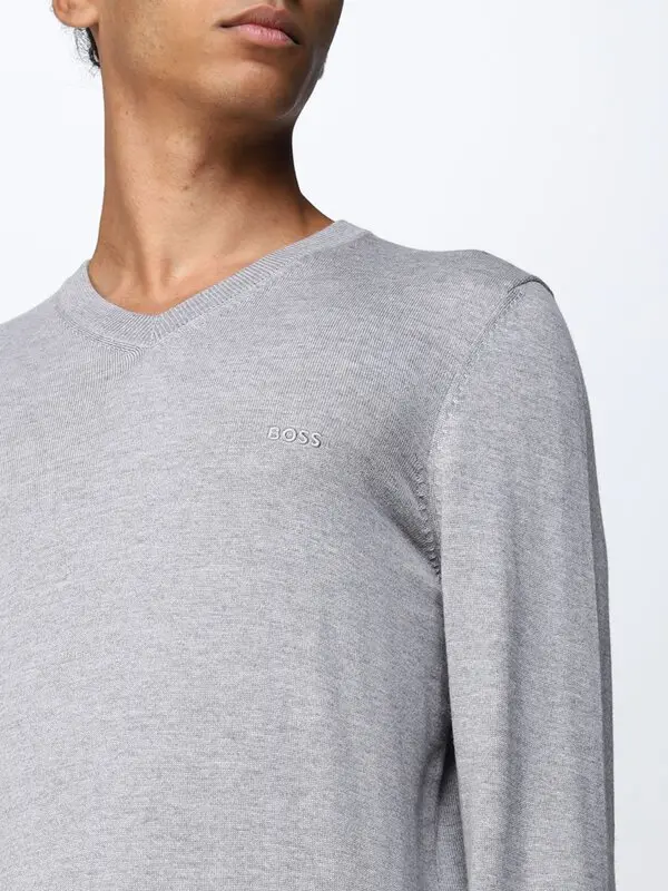 BOSS V-neck Fine Knit Sweater - Grey