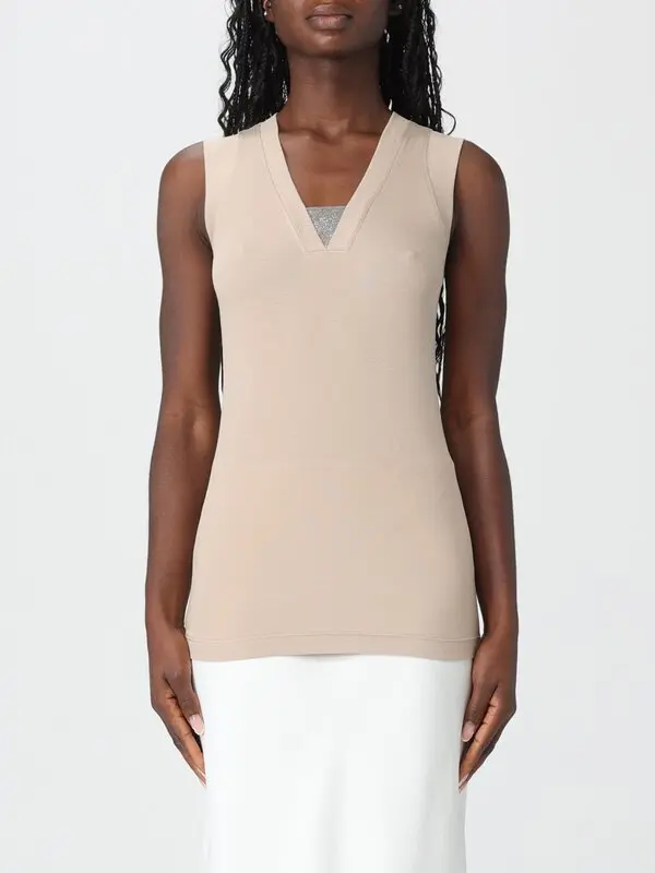 Brunello Cucinelli Sleeveless V-neck Top - Beige