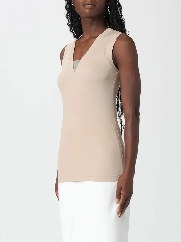 Brunello Cucinelli Sleeveless V-neck Top - Beige