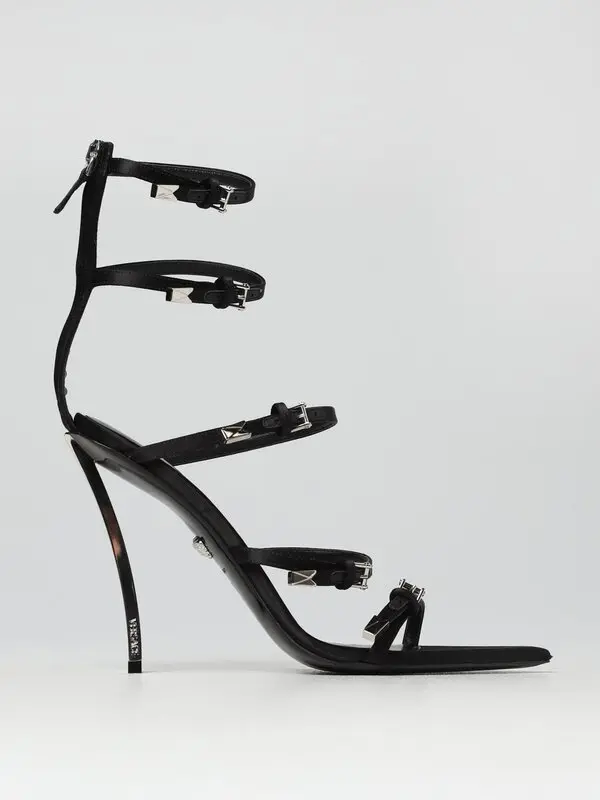 Versace Satin Heeled Sandals - Black
