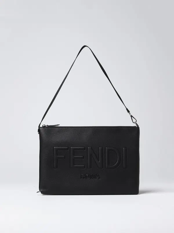 Fendi Laptop Pouch In Grained Leather With Embossed Logo