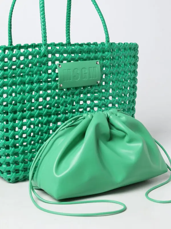 Msgm Woven Pvc Tote Bag In Green - 20% Off | Editorialist