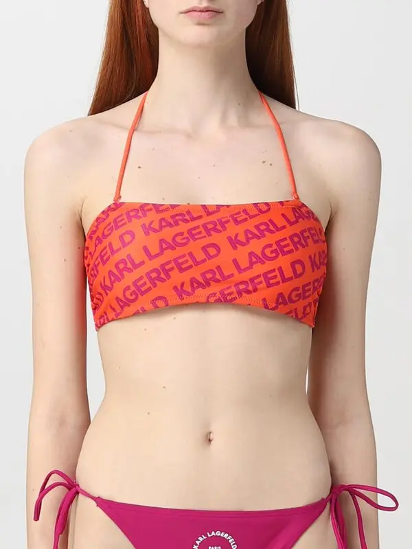 Karl Lagerfeld Logo Print Bikini Top - Orange