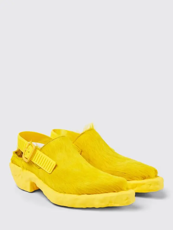 Camper Furry Buckled Clogs - Yellow