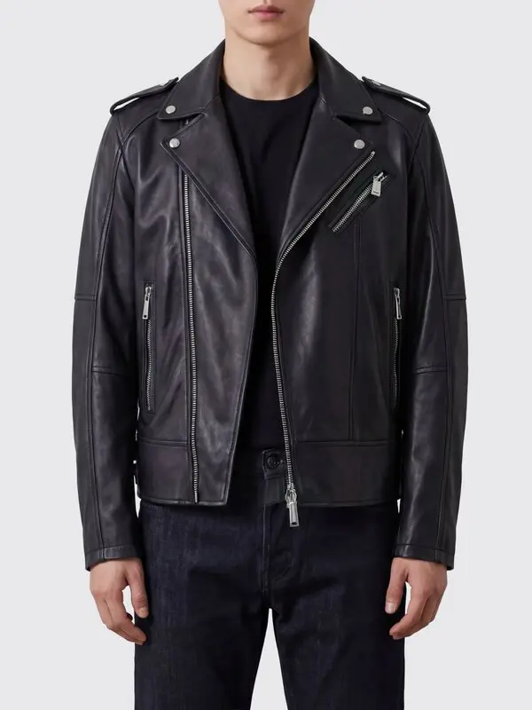 Dsquared2 Leather Biker Jacket With Side Zip And Epaulettes - Black