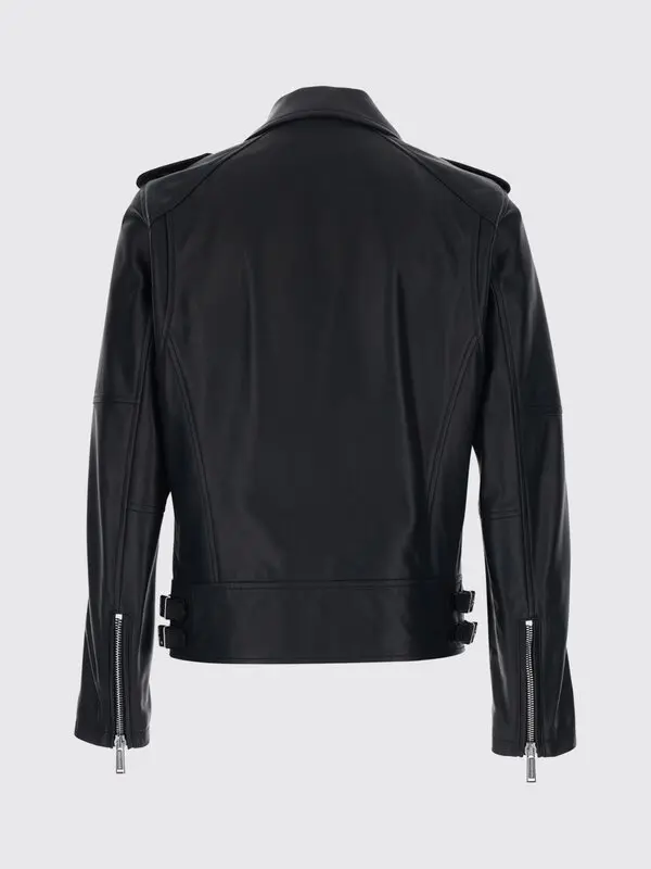 Dsquared2 Leather Biker Jacket With Side Zip And Epaulettes
