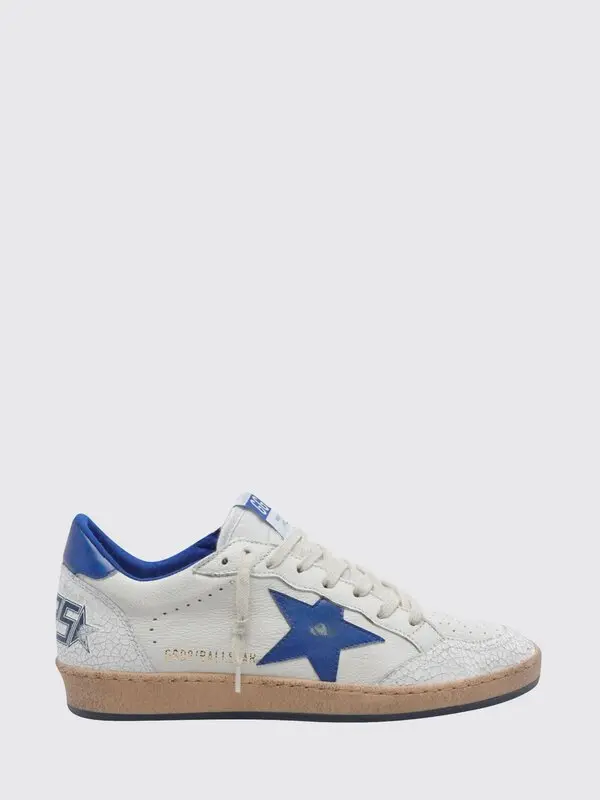 GOLDEN GOOSE Ball Star Leather Sneakers With Distressed Effect And Perforated Toe - Blue