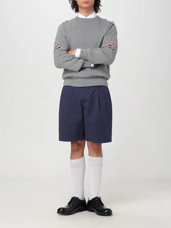 Thom Browne Crew Neck Sweater With Striped Sleeves - Grey