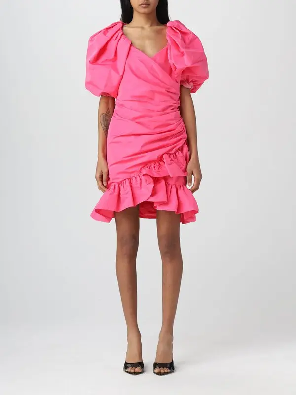 MSGM Taffeta Dress With Ruffled Detailing - Fuchsia