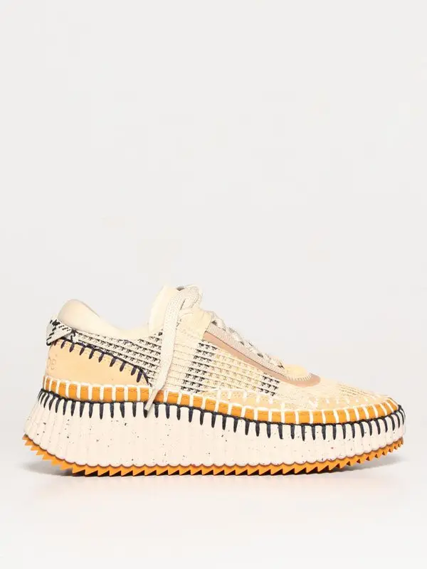 Chloé Nama Recycled Fabric And Suede Sneakers - Beige