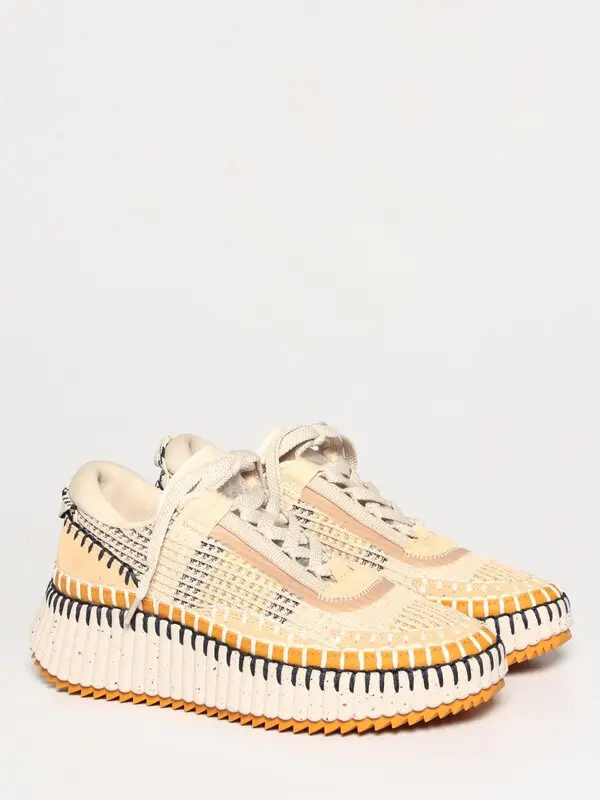 Chloé Nama Recycled Fabric And Suede Sneakers - Beige
