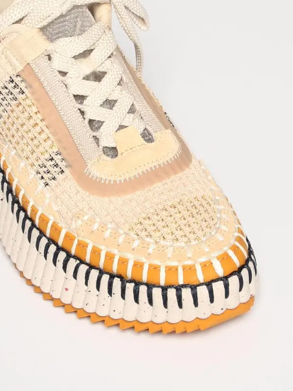 Chloé Nama Recycled Fabric And Suede Sneakers - Beige