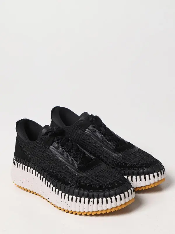 Chloé Nama Recycled Fabric And Suede Sneakers - Black