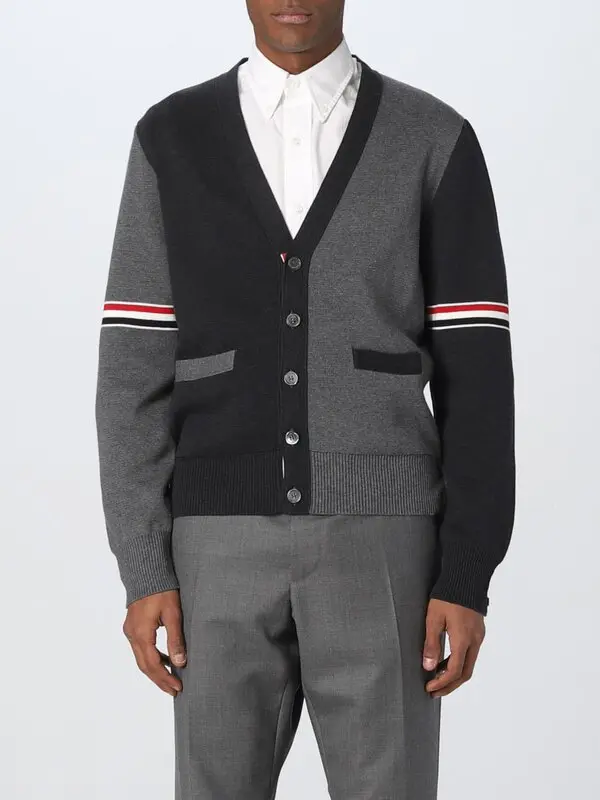 Thom Browne Cardigan In Cotton - Grey