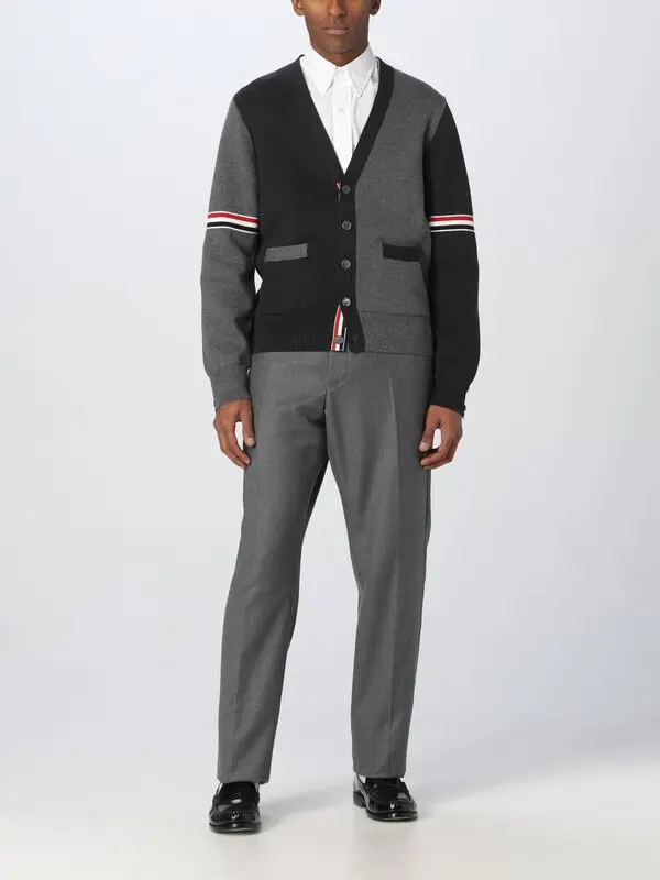 Thom Browne Cardigan In Cotton - Grey