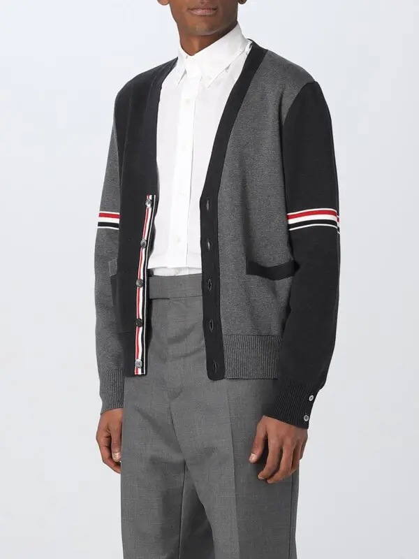 Thom Browne Cardigan In Cotton - Grey
