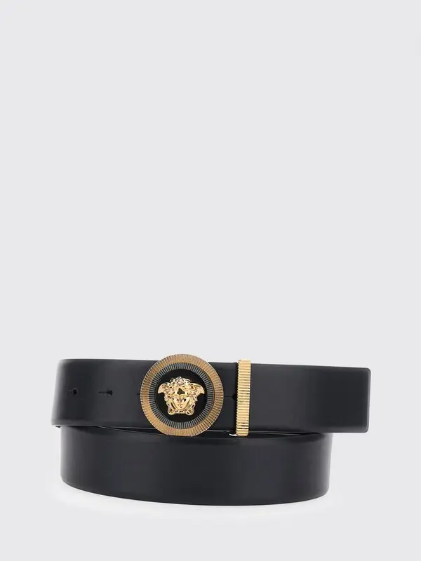 Versace Medusa Biggie Leather Belt With Logo Plaque - Black