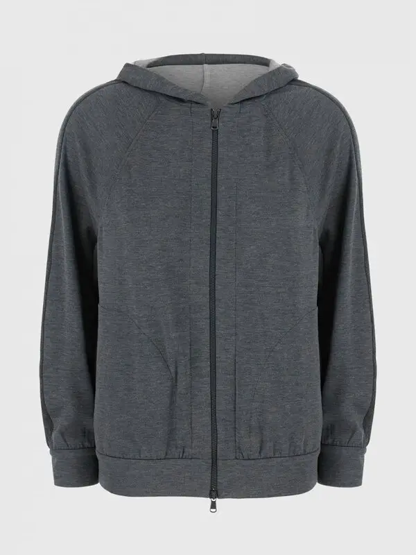 Brunello Cucinelli Cotton And Silk Zip-up Hoodie With Slit Pockets