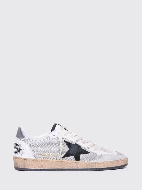 GOLDEN GOOSE Ball Star Low Top Trainers In Leather And Mesh With Distressed Effect - Grey