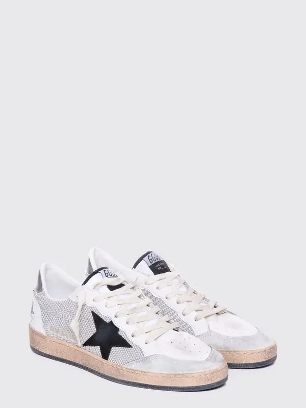 GOLDEN GOOSE Ball Star Low Top Trainers In Leather And Mesh With Distressed Effect - Grey