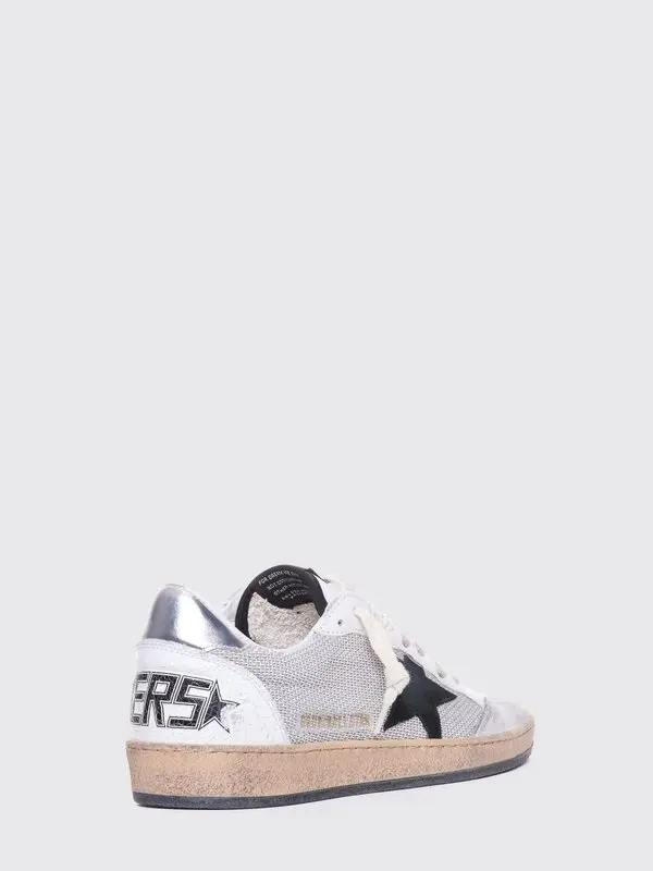GOLDEN GOOSE Ball Star Low Top Trainers In Leather And Mesh With Distressed Effect - Grey