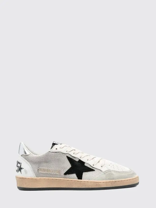 GOLDEN GOOSE Ball Star Low Top Trainers In Leather And Mesh With Distressed Effect - Silver