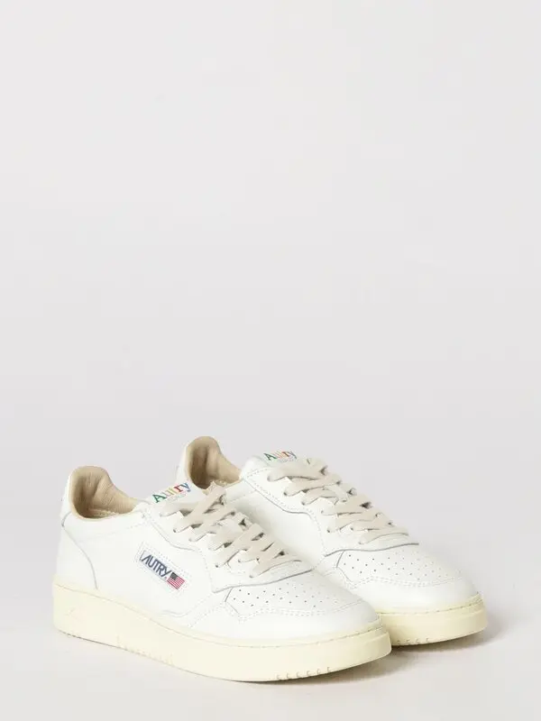 AUTRY Medalist Low Two-tone Calfskin And Suede Trainers - Beige