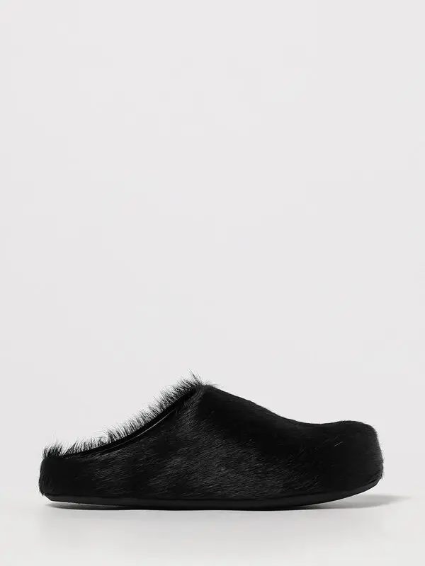Marni Fur Clogs - Black