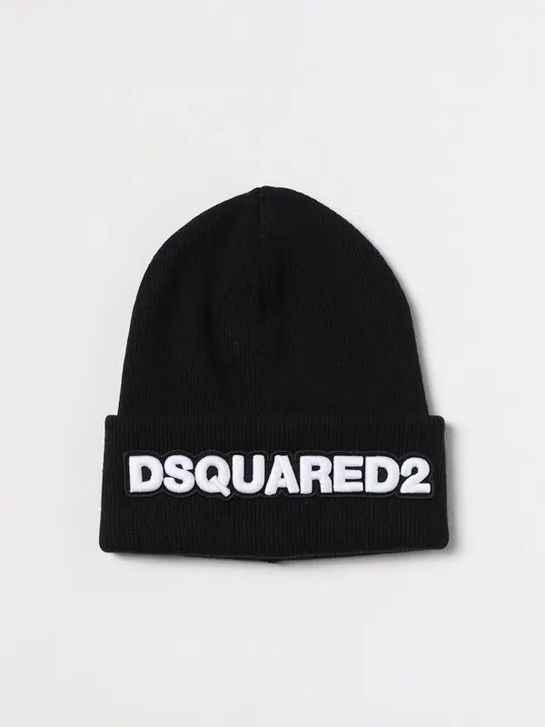 Dsquared2 Wool Beanie With Embroidered Logo - Black 1
