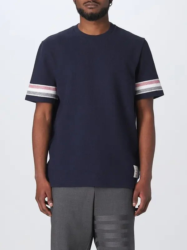 Thom Browne T-shirt With Striped Bands - Blue