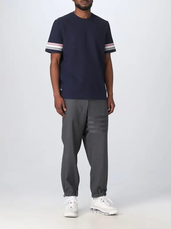 Thom Browne T-shirt With Striped Bands - Blue