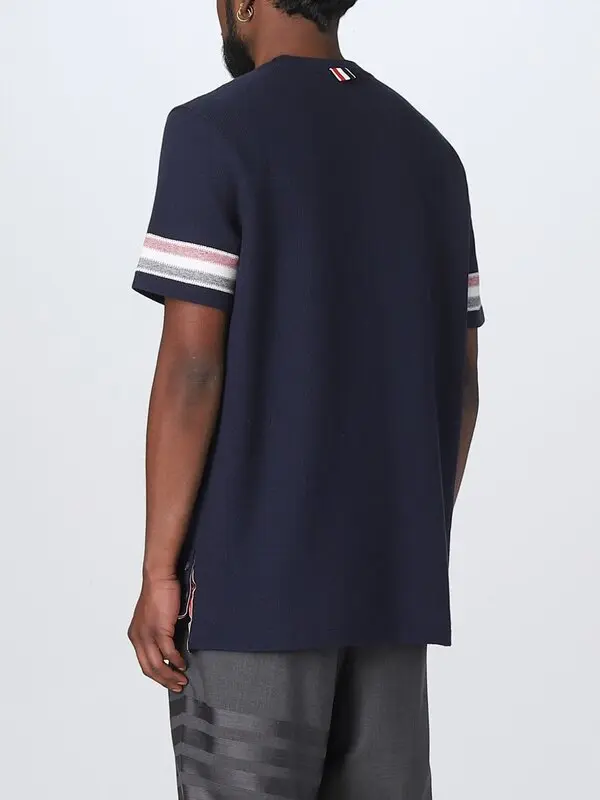 Thom Browne T-shirt With Striped Bands - Blue
