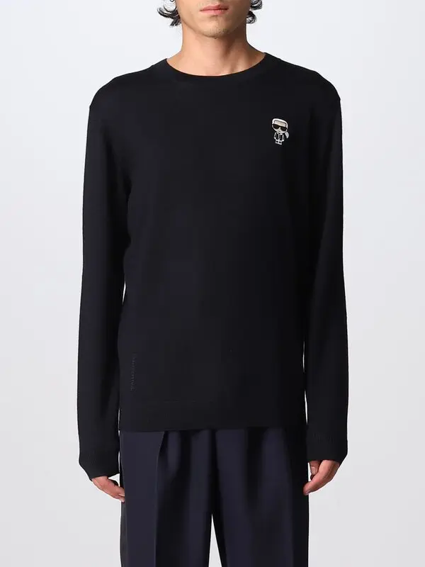 Karl Lagerfeld Embellished Crew Neck Sweater - Navy