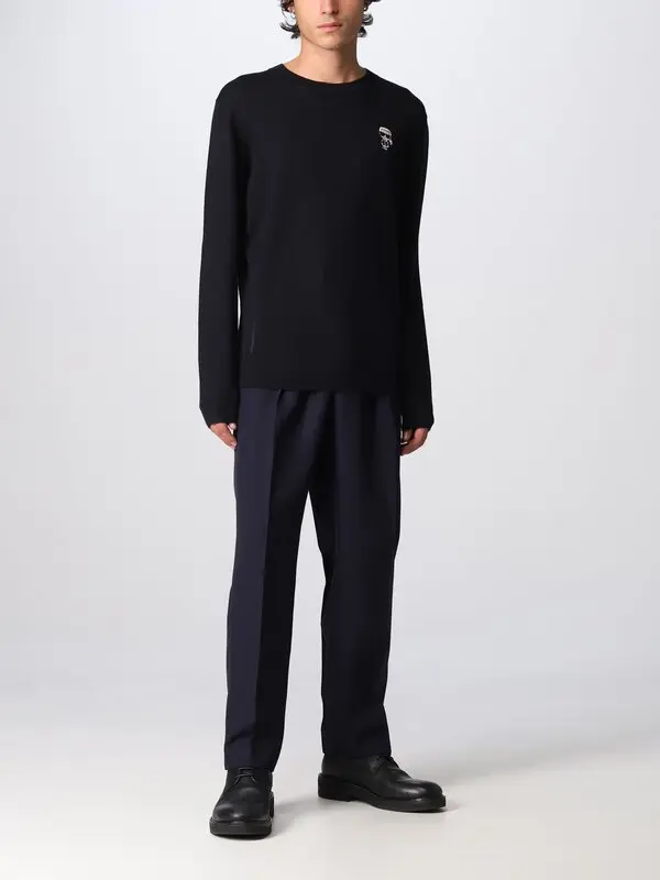 Karl Lagerfeld Embellished Crew Neck Sweater - Navy
