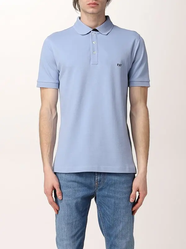 FAY Stretch Cotton Polo Shirt With Logo - Gnawed Blue