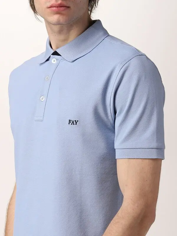 FAY Stretch Cotton Polo Shirt With Logo - Gnawed Blue