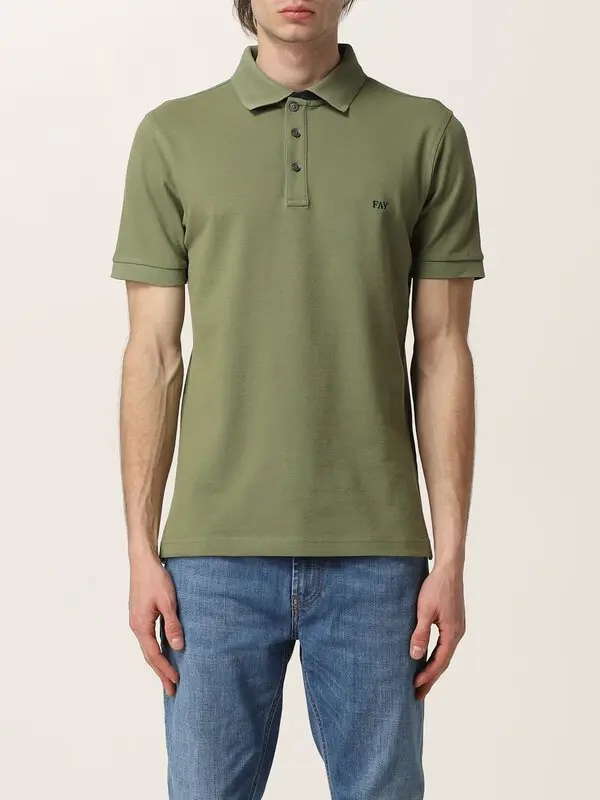 FAY Stretch Cotton Polo Shirt With Logo - Military