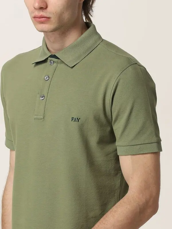 FAY Stretch Cotton Polo Shirt With Logo - Military