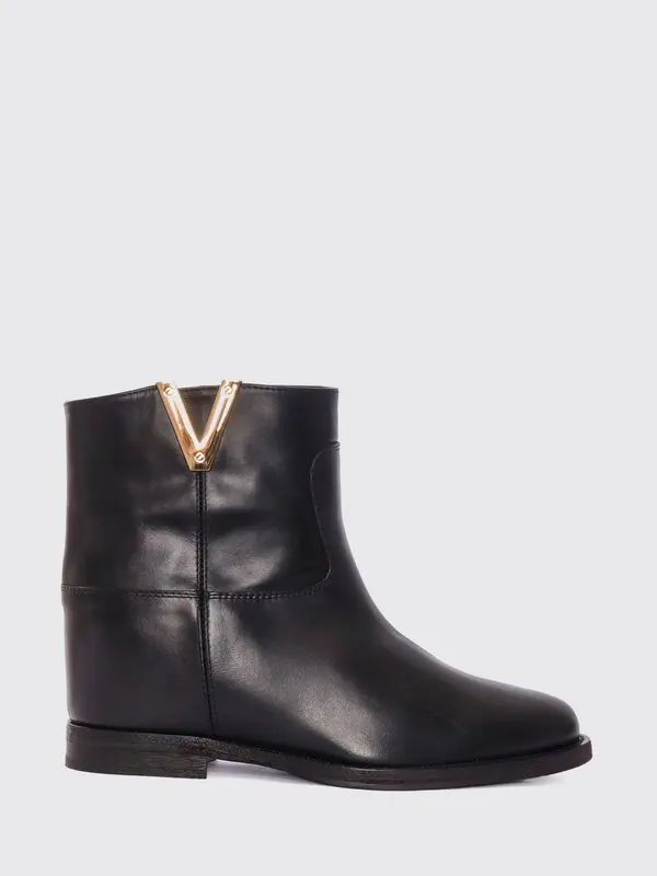 VIA ROMA 15 Smooth Calfskin Ankle Boots With Low Heel And Round Toe - Black
