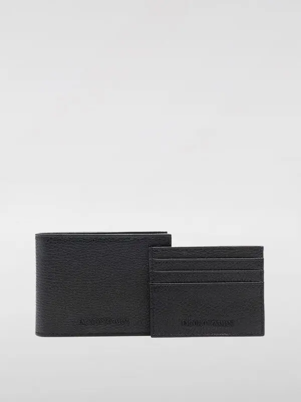 Emporio Armani 2-piece Set Wallet In Hammered Leather - Black