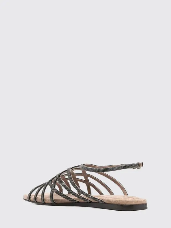 Brunello Cucinelli Leather Sandal With Jewels