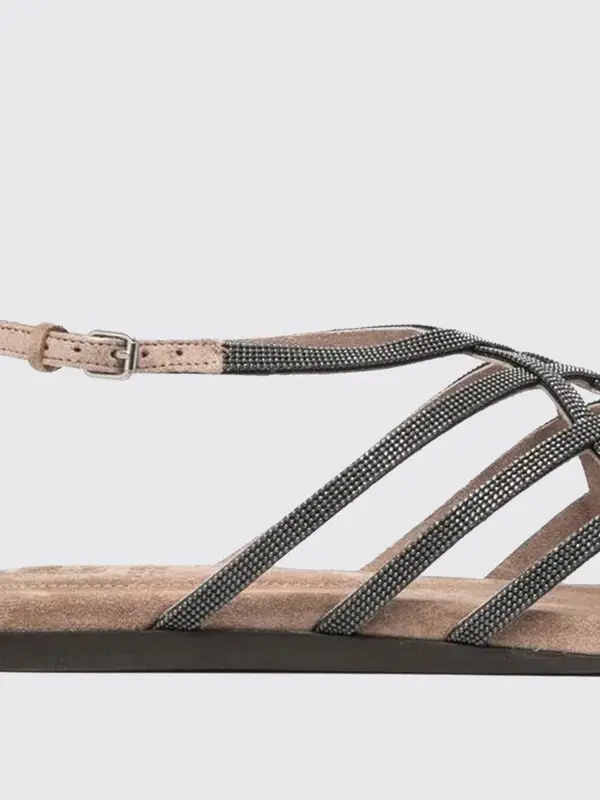 Brunello Cucinelli Leather Sandal With Jewels