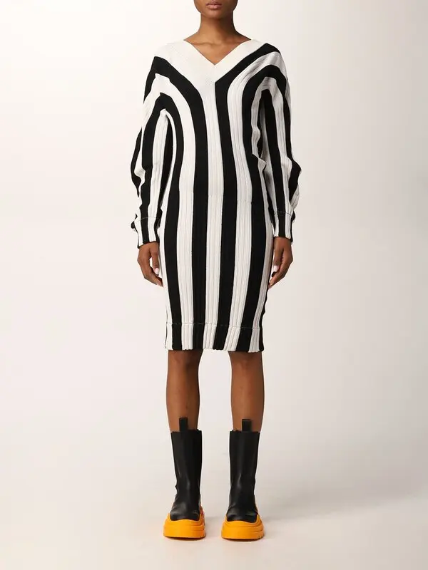 Bottega Veneta Bi-stripes V-neck Knit Dress