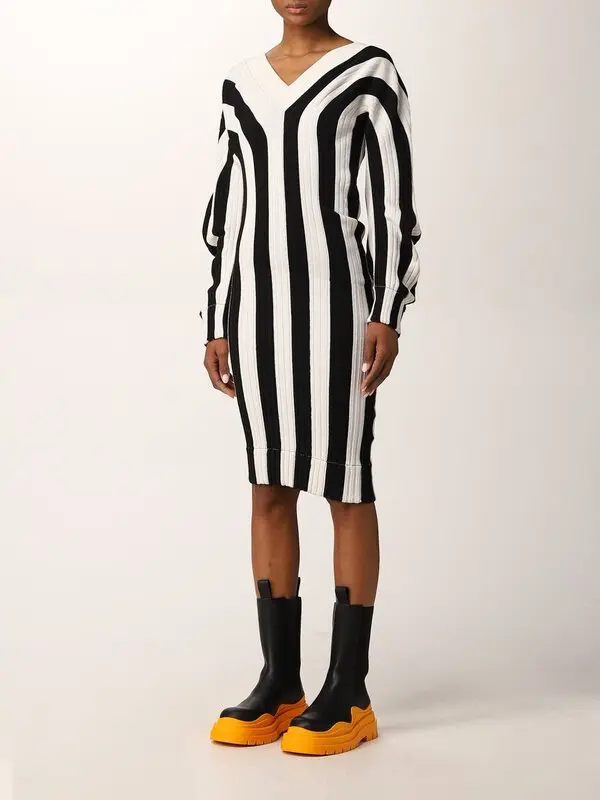 Bottega Veneta Bi-stripes V-neck Knit Dress